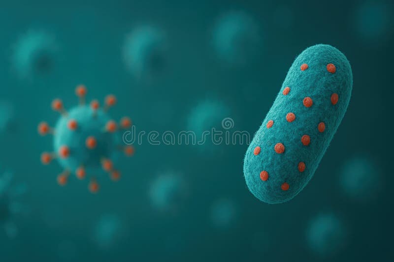 3D Bacteria Illustration. Closeup Microscopic Germ on Digital Medical ...