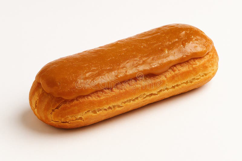A Single éclair Topped with a Smooth Layer of Caramel Icing is Placed ...