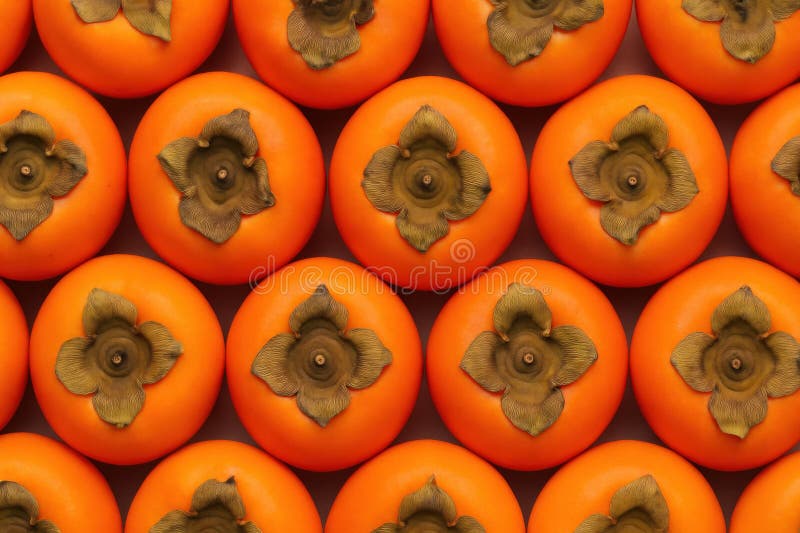 Top View of Fresh Ripe Persimmons Arranged in a Uniform Grid Pattern ...