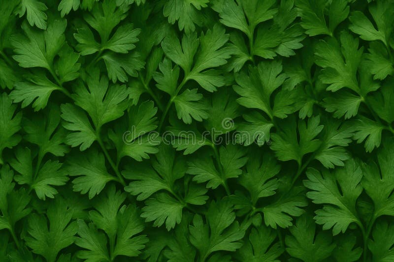 Flat Lay of Parsley Leaves Forming a Lush Green Pattern, Emphasizing ...