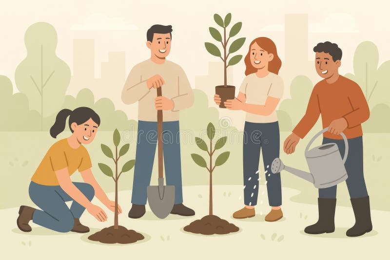 Community Tree Planting Event Stock Vector - Illustration of vector ...