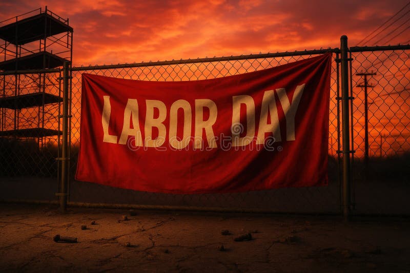 Labor Day Fabric Banner Draped Over Fence at Sunset Stock Illustration ...