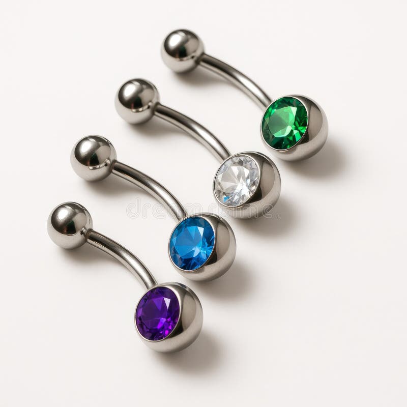 Four Curved Barbell Piercings are Arranged in a Line. Stock ...