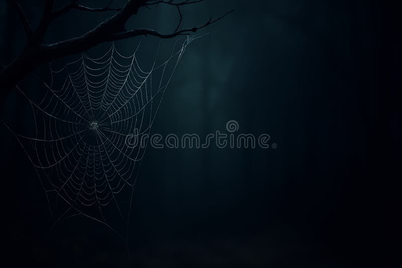 Intricate Spider Web Glistening in Moonlight Against a Dark Forest ...