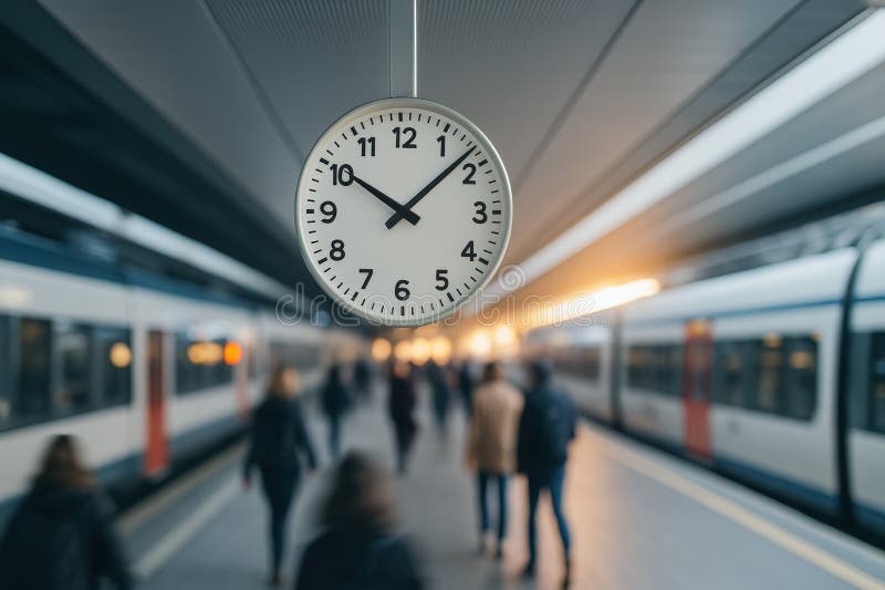 Clock Above Train Platform at Rush Hour. Public Commuting, Travel ...
