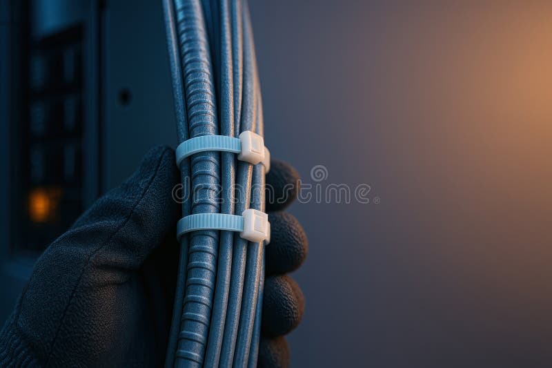 Gloved Hand Holding Bundled Metal Cables. Construction, Wiring ...