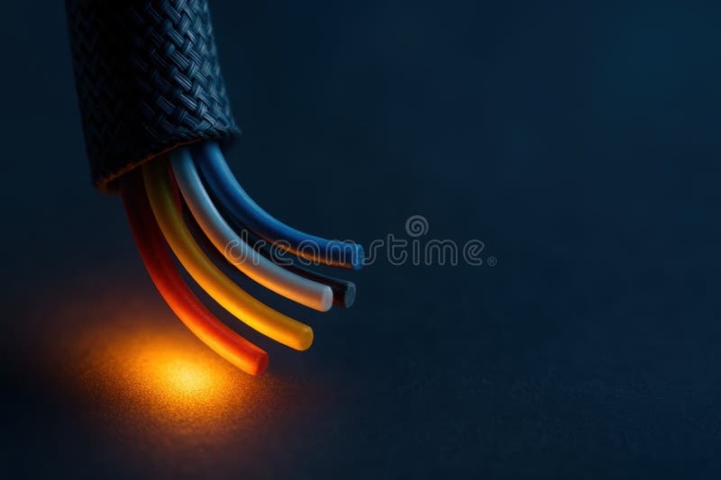 Colorful Exposed Wires with Glow. Electricity, Cable Structure, and ...