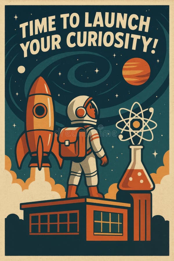 Curiosity Ignites with an Astronaut Ready for Launch Against a Cosmic ...