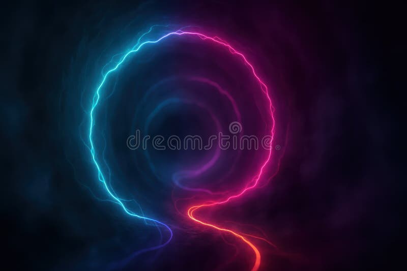 Electric Circle of Light. Digital Energy Loop and Neon Vortex Structure ...