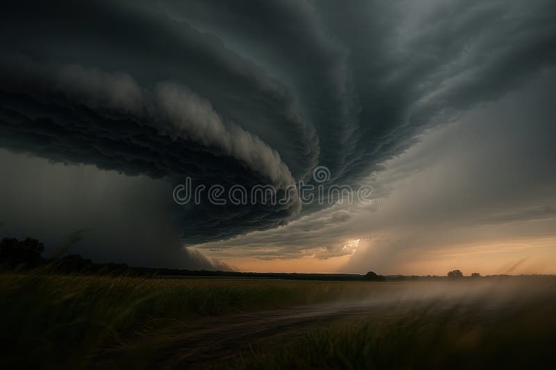 Supercell Thunderstorm Cloud. Intense Storm System Over Rural Landscape ...