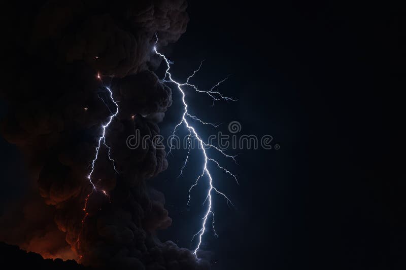 Lightning Strike with Volcanic Ash Cloud. Intense Energy Discharge in ...