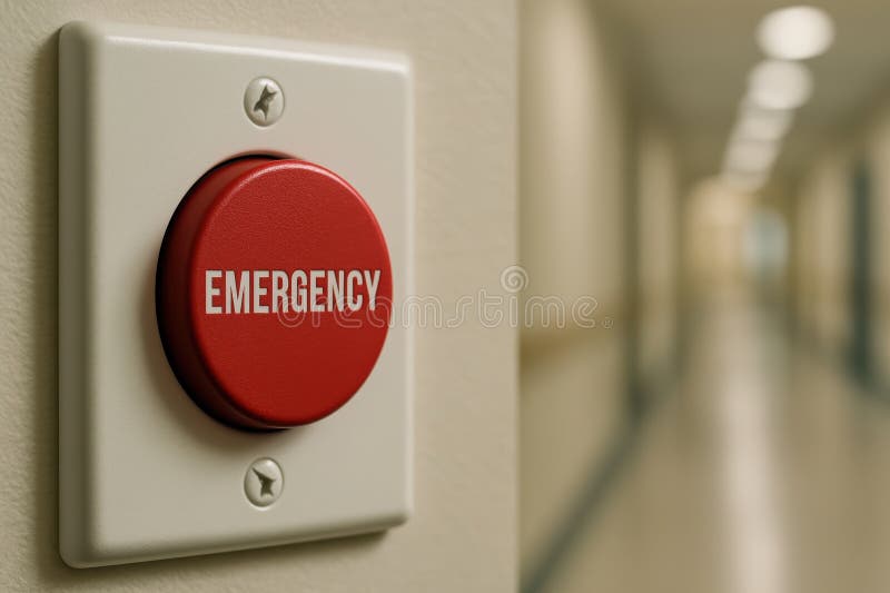 Red Emergency Button Close-Up in Corridor Stock Illustration ...