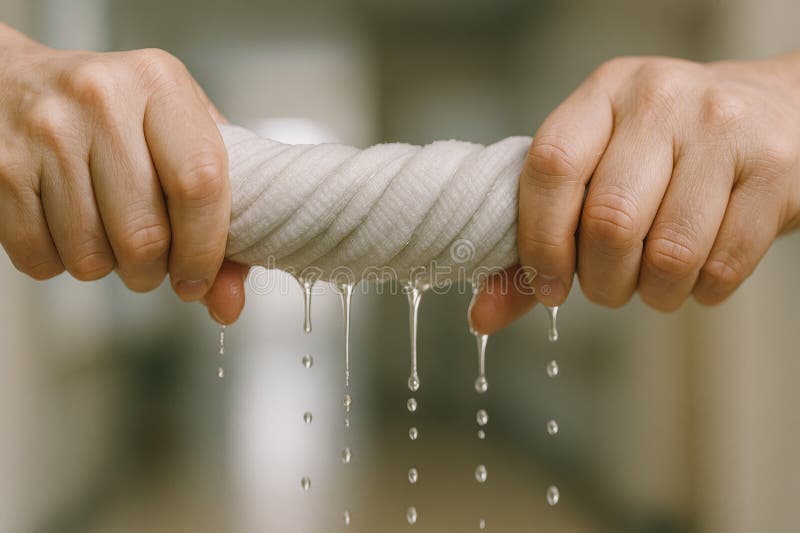 Hands Squeezing Wet Cloth. Cleaning and Water Concept Stock ...