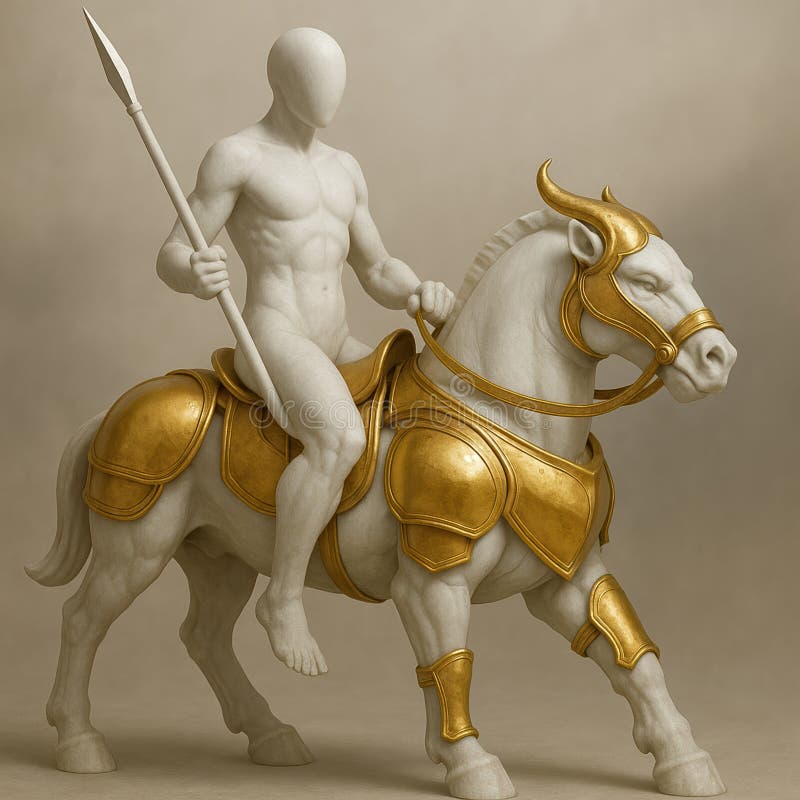 Faceless Warrior on Armored Horse with Golden Gear. Classical Battle ...