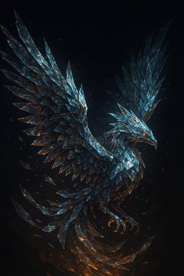 Crystal Phoenix Bird with Glowing Feathers Rising Stock Illustration ...