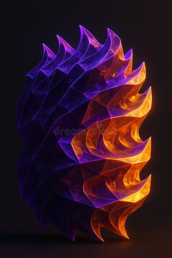 Bilateral Geometric Shape. Purple Orange Glowing Surface. Abstract Art ...
