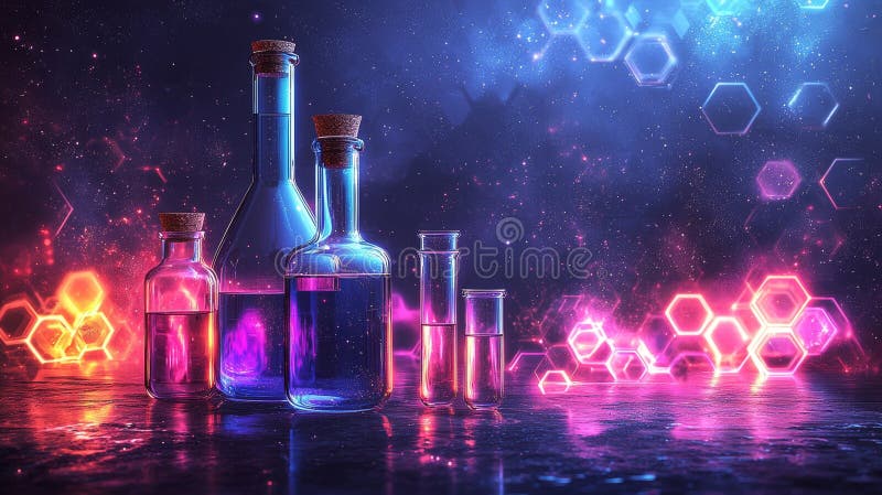 An Image of a Polygonal Lab on a Blue Backdrop with Space for Copy ...