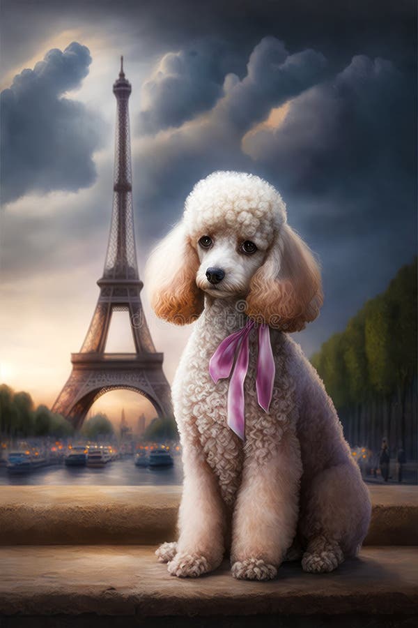 Image of Poodle Sitting in Front of the Eiffel Tower in Paris ...