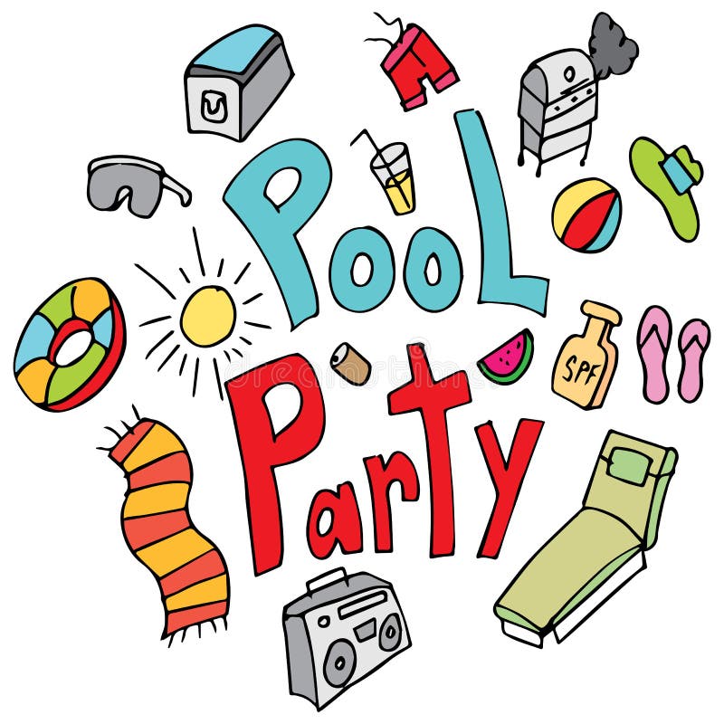 Pool Party Handmade Drawing Set Stock Vector - Illustration of graphic ...