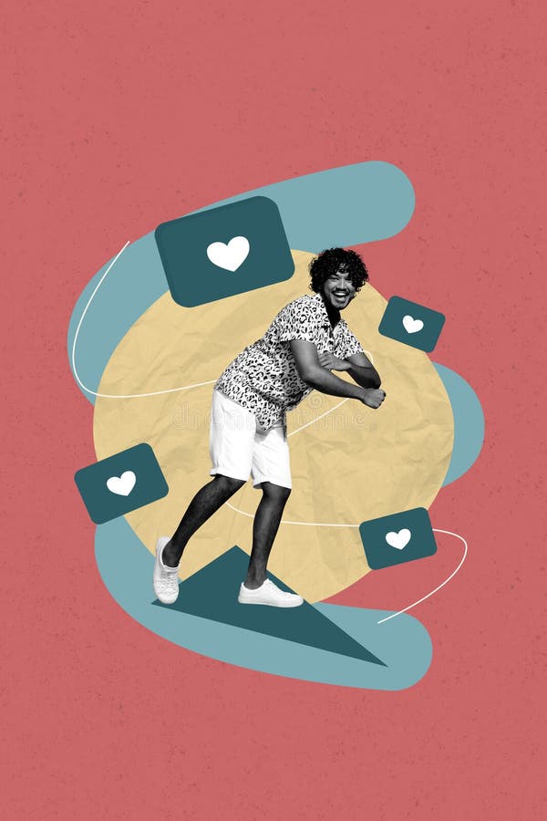 Image Pop Collage of Person Stand Triangle Plane with Likes on Red ...