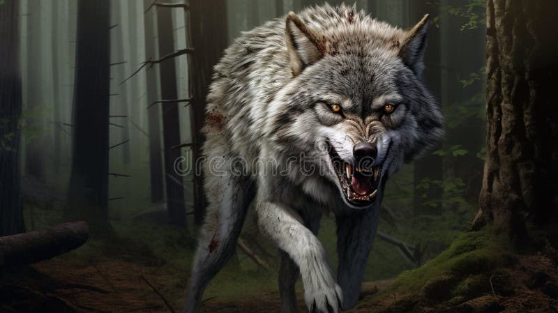 Image Portrait of a Grey Wolf Angry in the Forest. AI Generative Stock ...