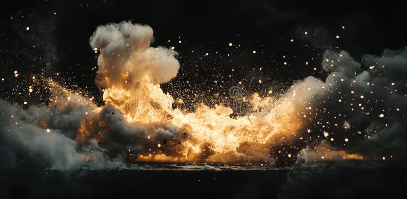 An Image Portraying a Flamethrower Launching a Burst of Fire on a Black ...