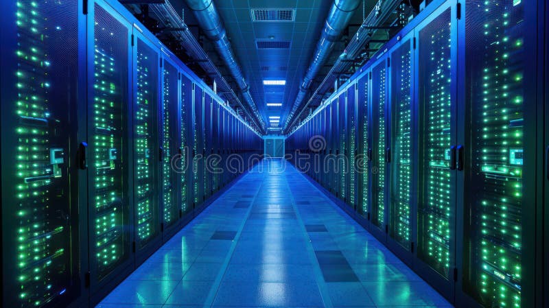 Advanced Data Storage: a High-Tech Center with Rows of Servers and Blue ...