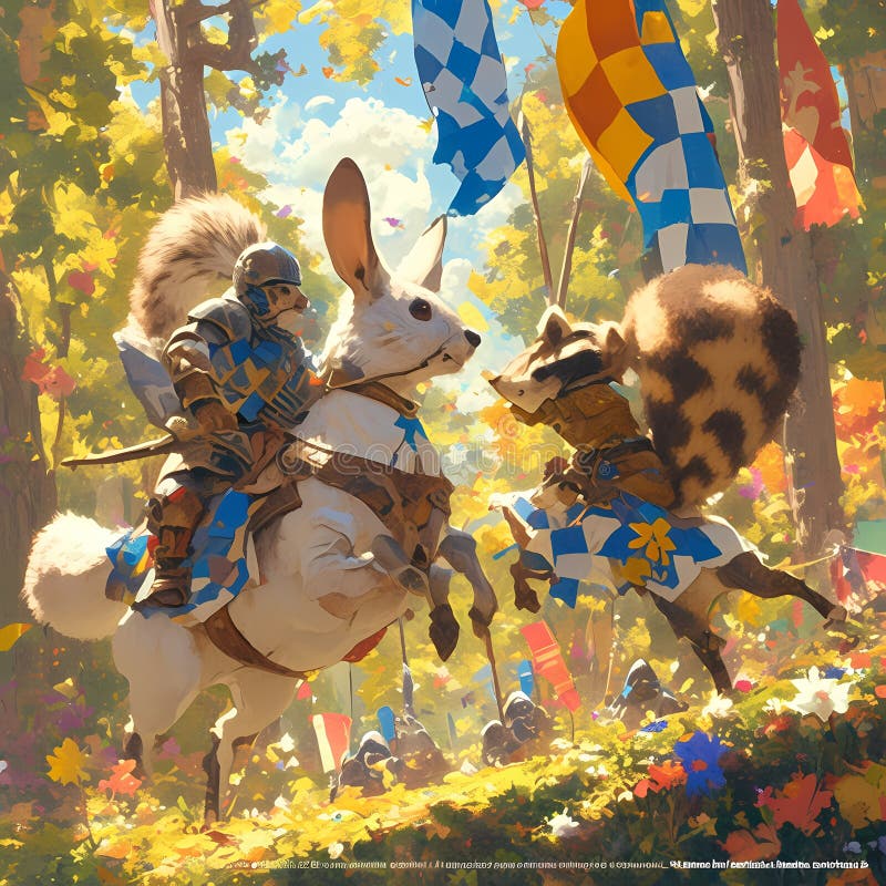 Majestic Knightly Battle between Squirrels and Rabbits Stock ...