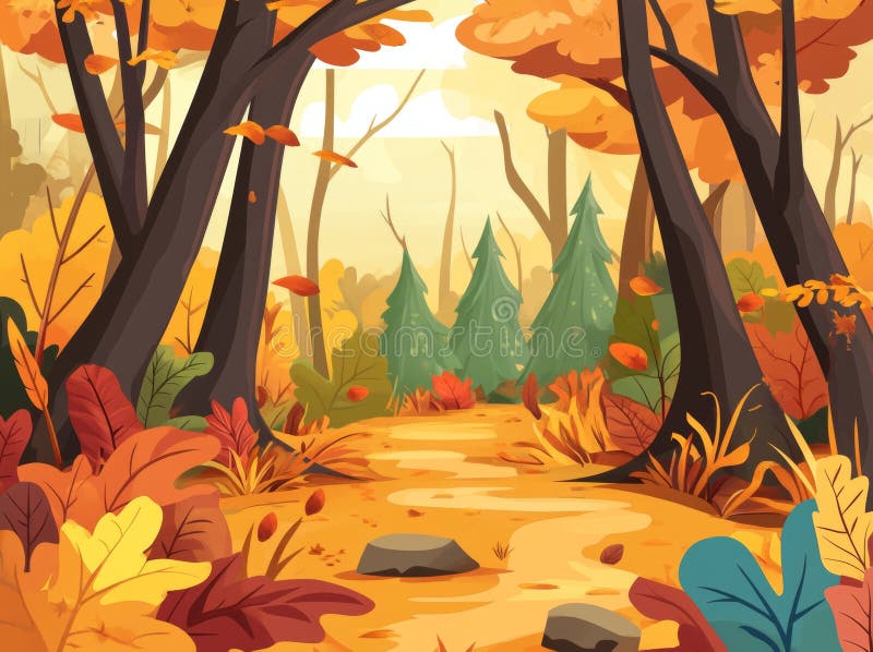 The Image Portrays a Cartoon Forest with a Stream Running through it ...