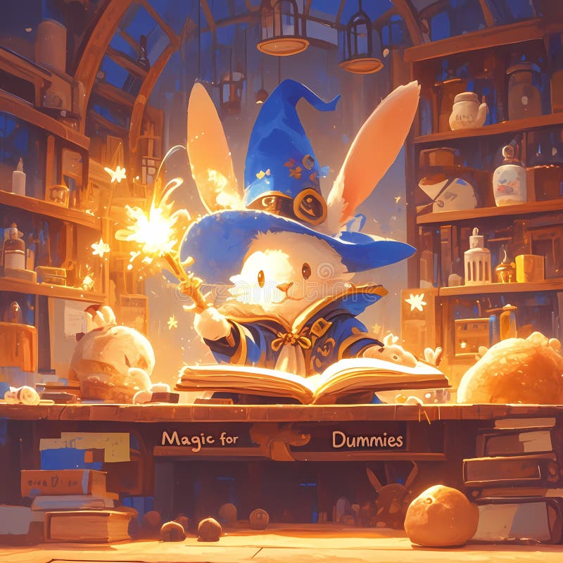 Magical Rabbit Sorcerer in His Library Stock Illustration ...
