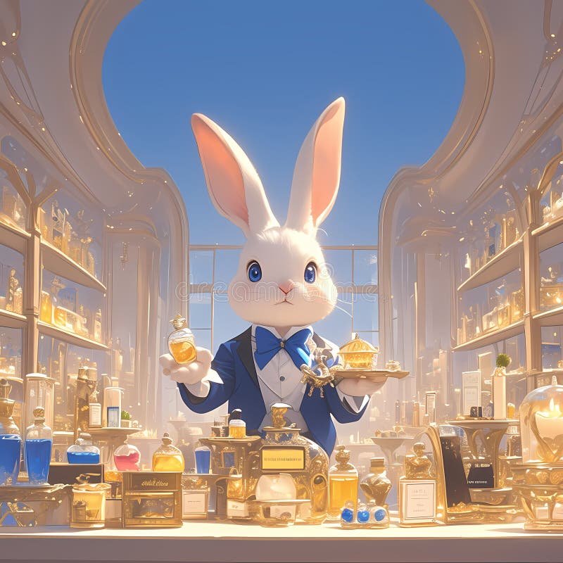 Elegant Bunny Selling Luxury Perfumes in Grand Atrium Stock ...