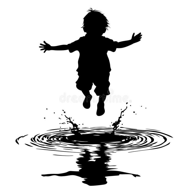 Child Jumping into Water Splash Silhouette Vector Illustration for Wall ...