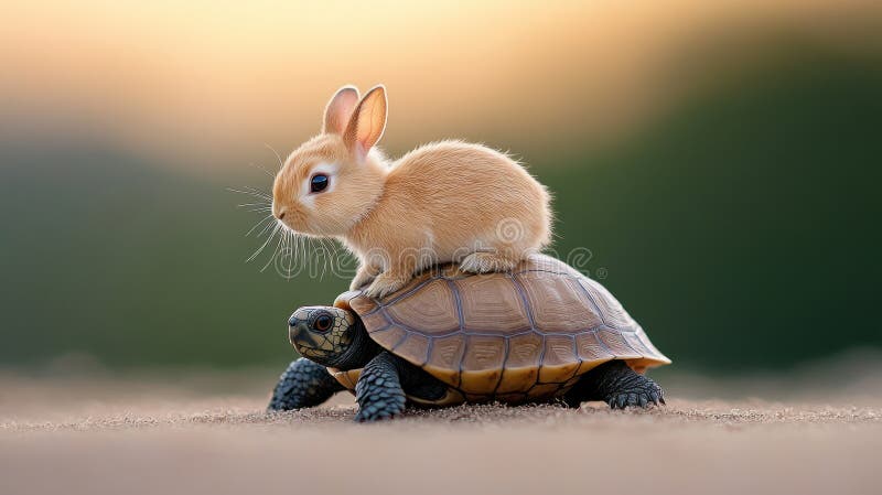 Rabbit and Turtle Racing: Blurred Background with Rabbit Riding on ...