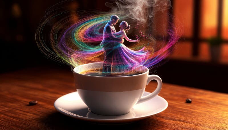This Image Portrays a Couple Dancing Gracefully in a Coffee Cup ...