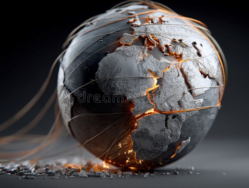 The Image Portrays a Cracked Globe with Energy Tendrils, Symbolizing ...