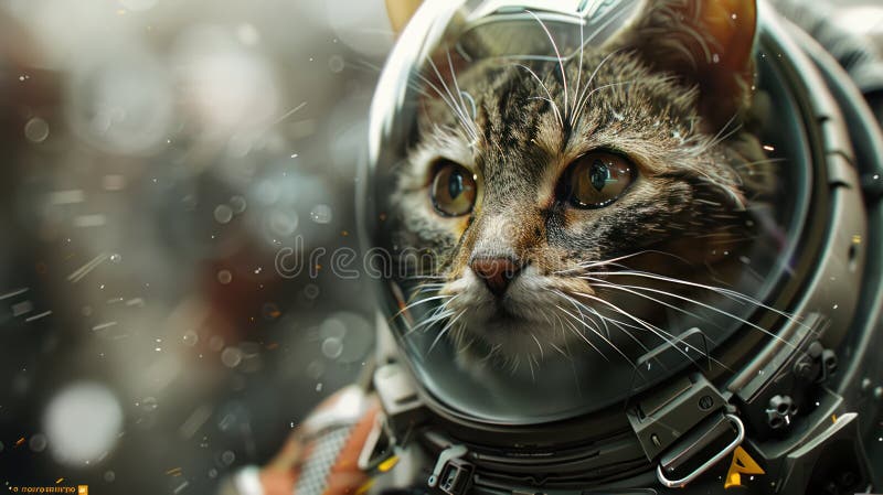 Space Cat Gazing at AI-Generated Wonders in a Spacesuit Stock ...