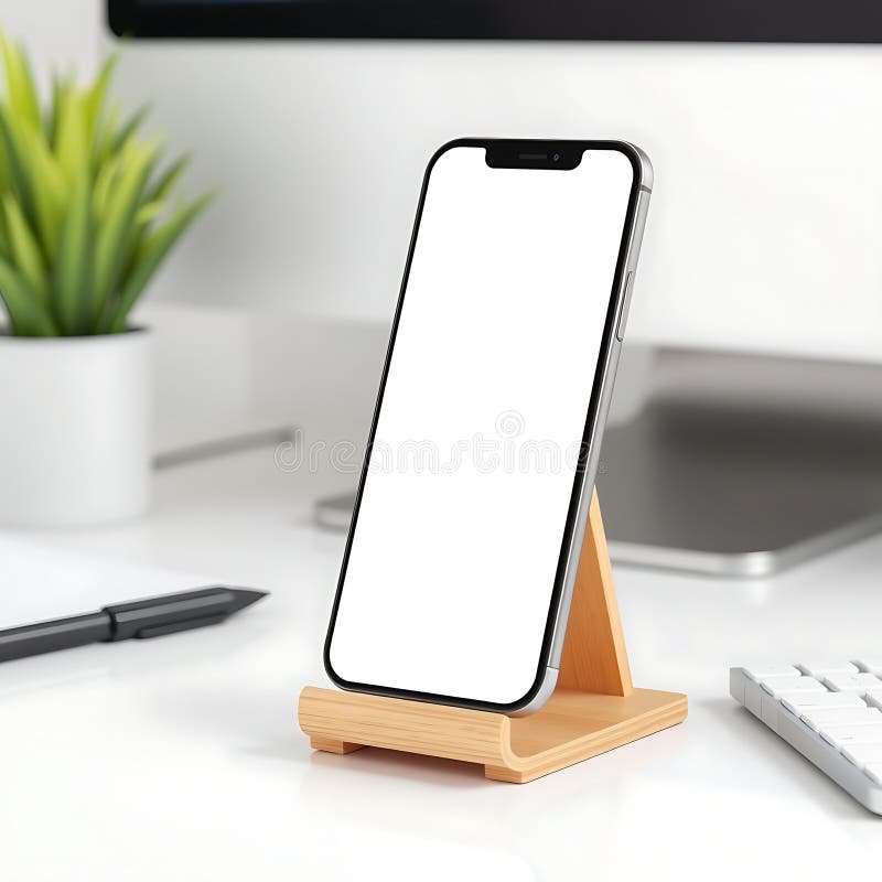 A Custom Phone Stand Mockup with a Minimalist Design, Placed on a Desk ...