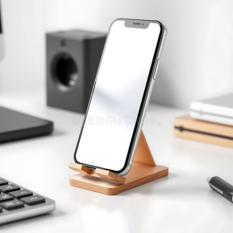 A Custom Phone Stand Mockup with a Minimalist Design, Placed on a Desk ...