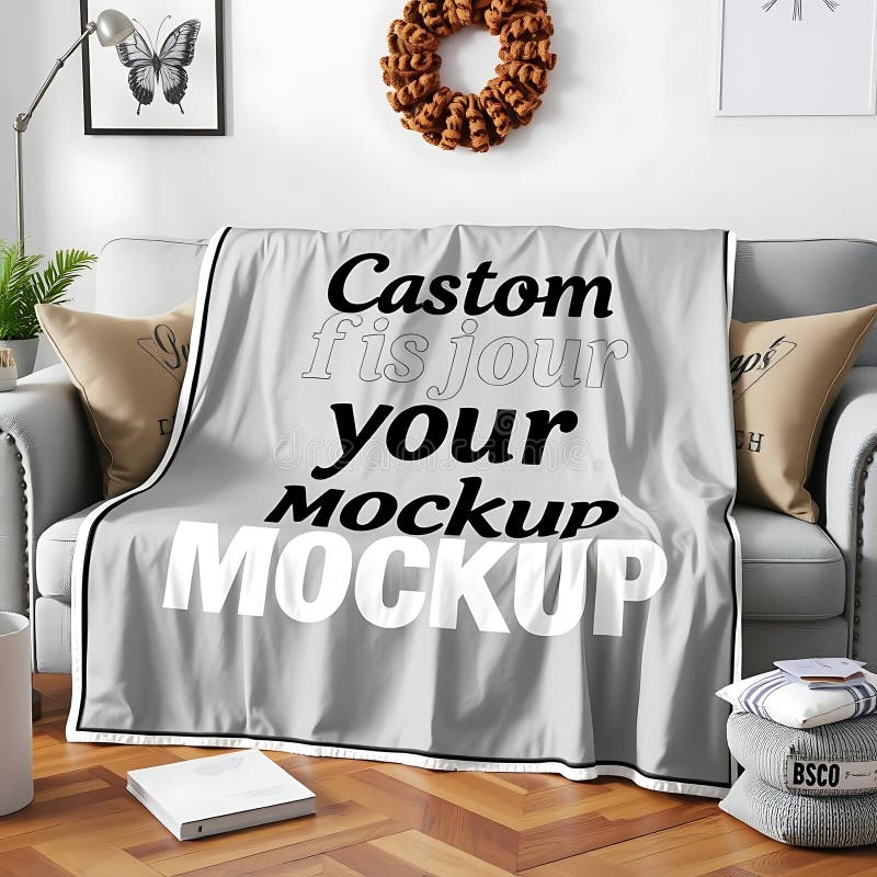 A Custom Printed Blanket Mockup Placed on a Couch with a Cozy Backdrop ...