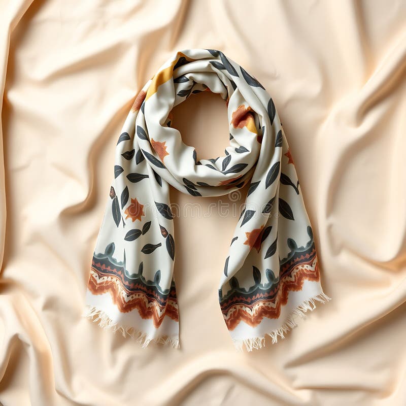 A Custom Printed Scarf Mockup Displayed on a Soft Fabric Backdrop with ...