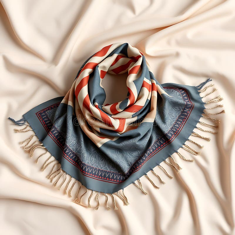 A Custom Printed Scarf Mockup Displayed on a Soft Fabric Backdrop with ...