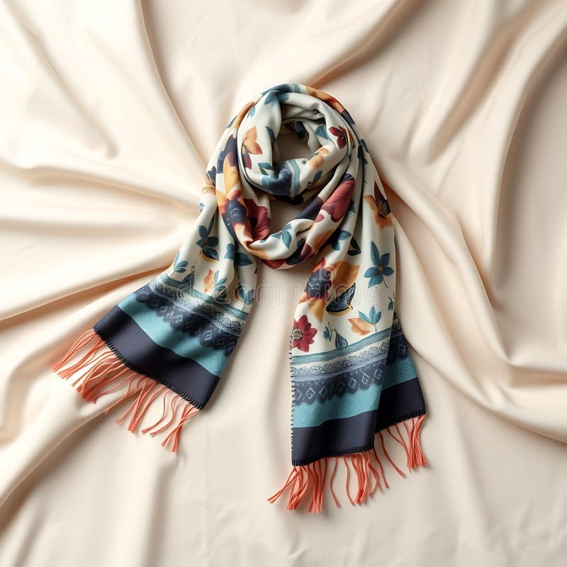 A Custom Printed Scarf Mockup Displayed on a Soft Fabric Backdrop with ...