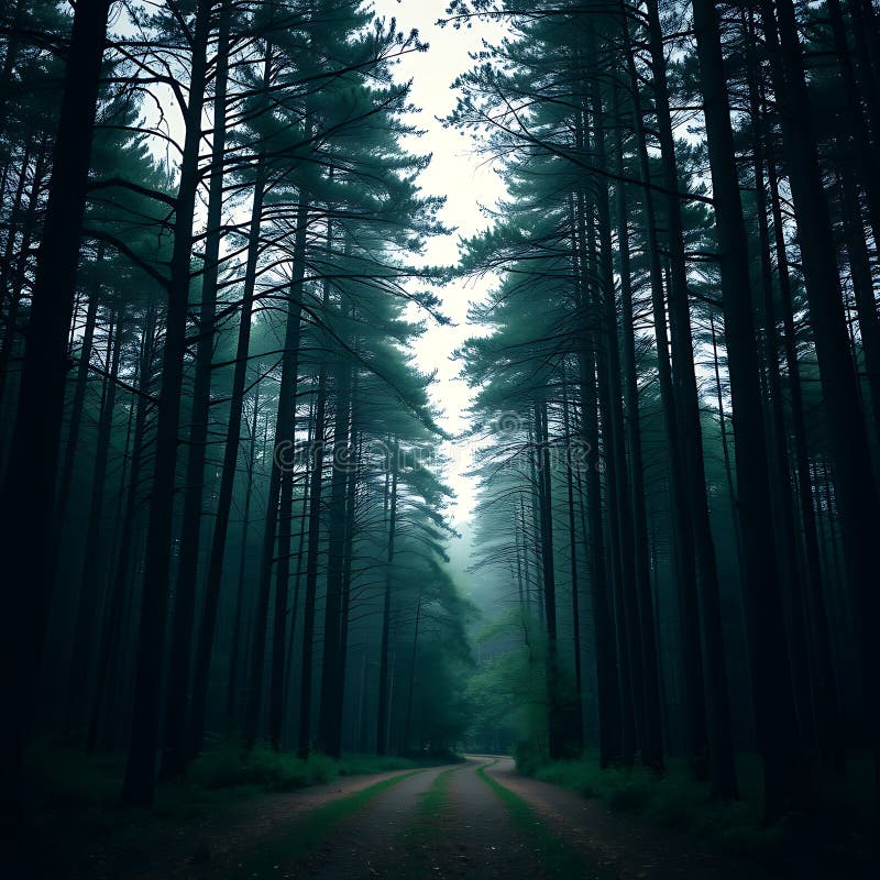 A Deep Forest Backdrop with Towering Trees and a Path Leading into the ...