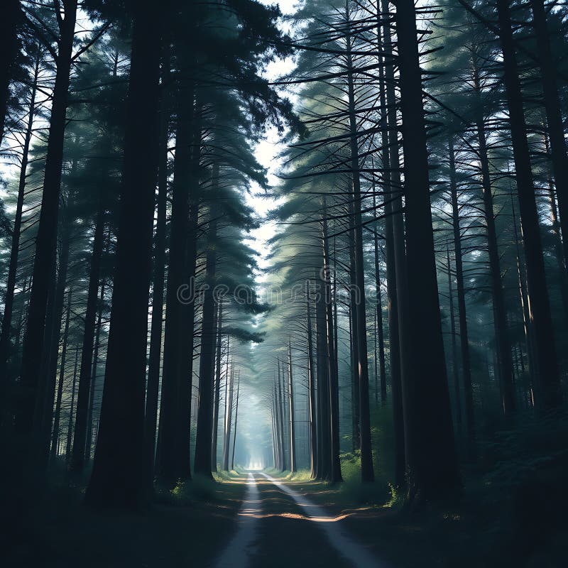 A Deep Forest Backdrop with Towering Trees and a Path Leading into the ...