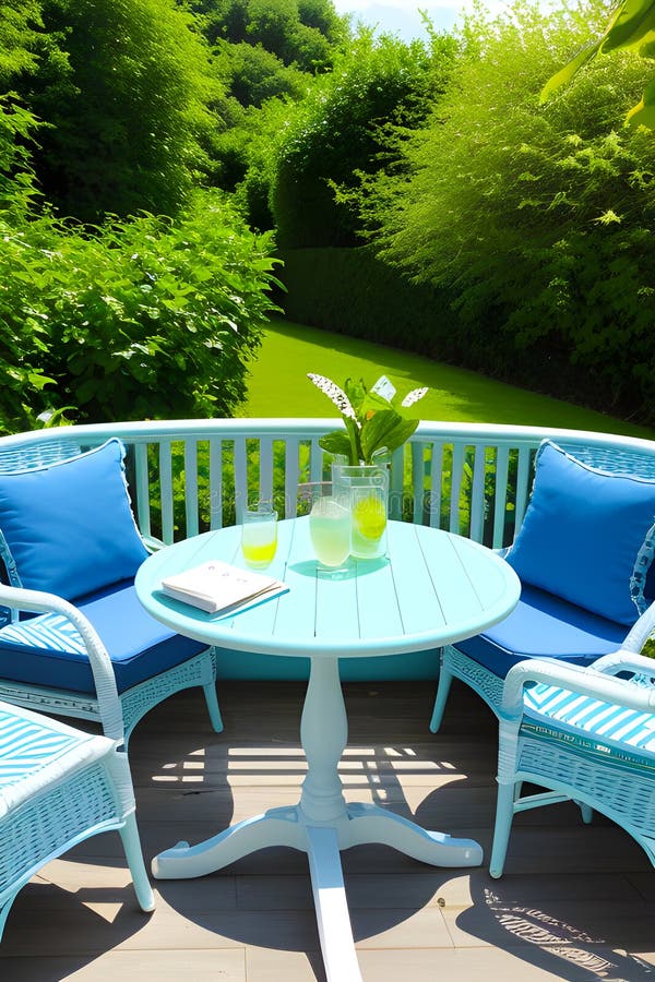 Summer Drinks on a Round Table Generated by Ai Stock Illustration ...