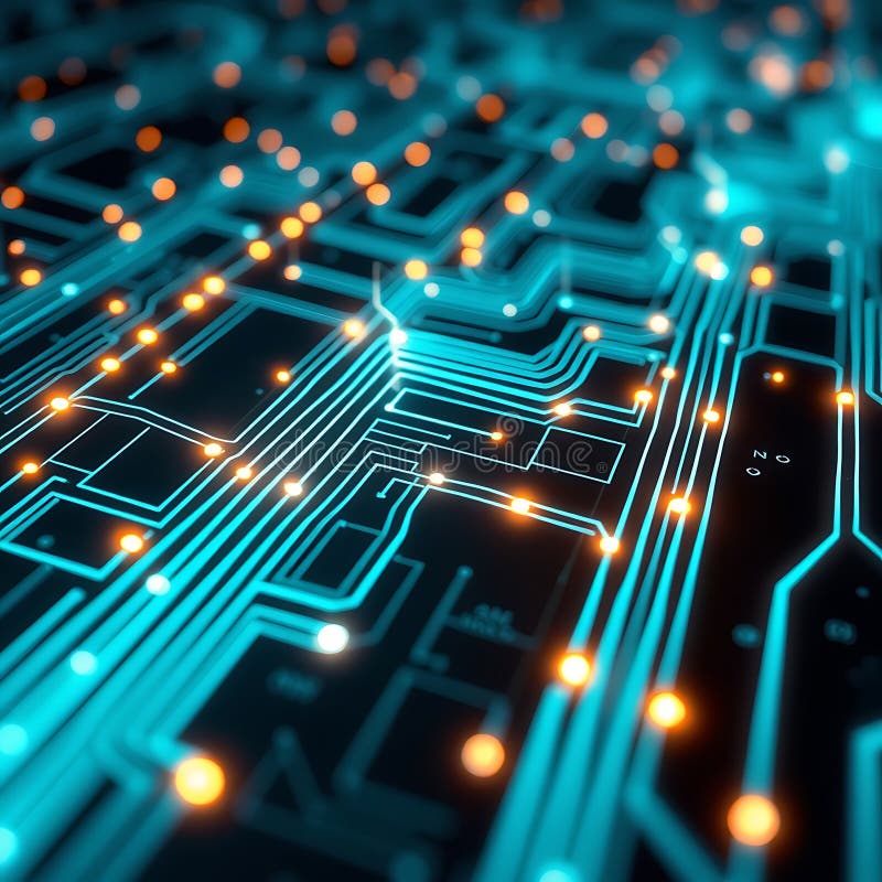 A Digital Circuit Board Pattern with Glowing Lines and Intricate ...
