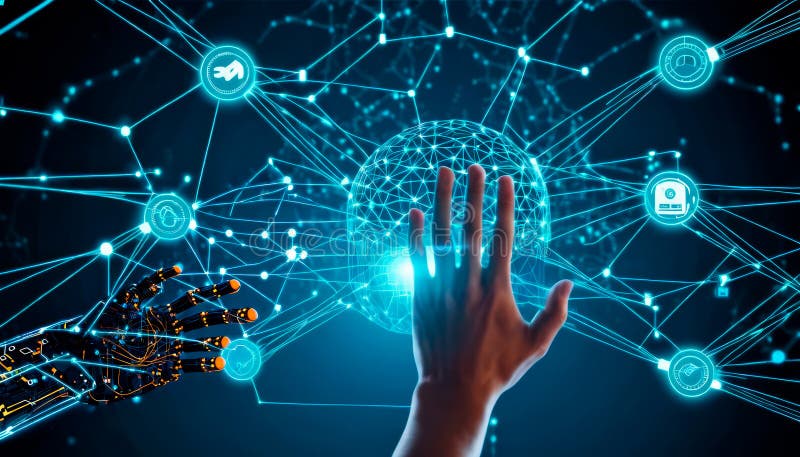 Human-Robot Interaction in Digital Networks. Generative AI Stock ...