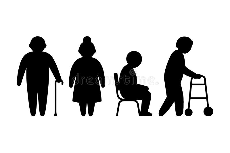 Elderly People Walking Sitting with Mobility Aid Healthcare Signs Stock ...