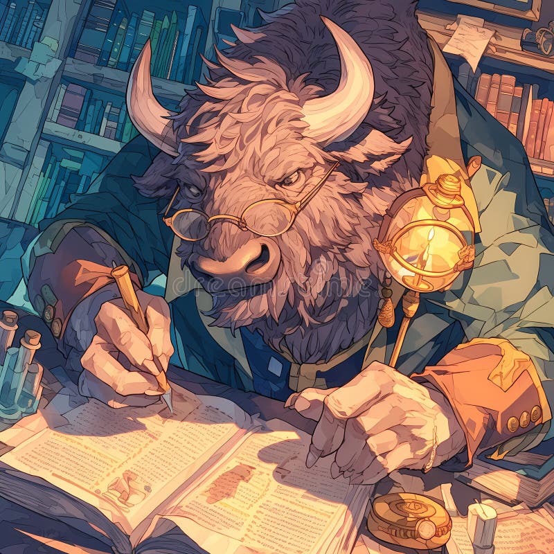 Bison Scholar: Intellectual Beast in Study Stock Illustration ...