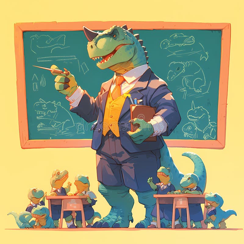 Educational Elegance: Iguanodon Teacher Inspires Students Stock Illustration - Illustration of ...